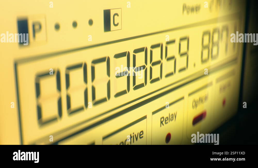 Realistic electricity meter screen with kilowatt per hour counter ...
