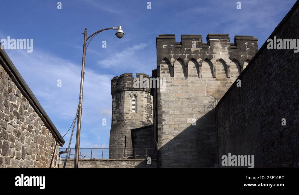 Medieval style wall, towers and parapet at Eastern State Penitentiary ...