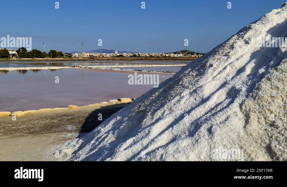 Scenic zoom out view of Saline of Paceco salt pans Italian nature ...