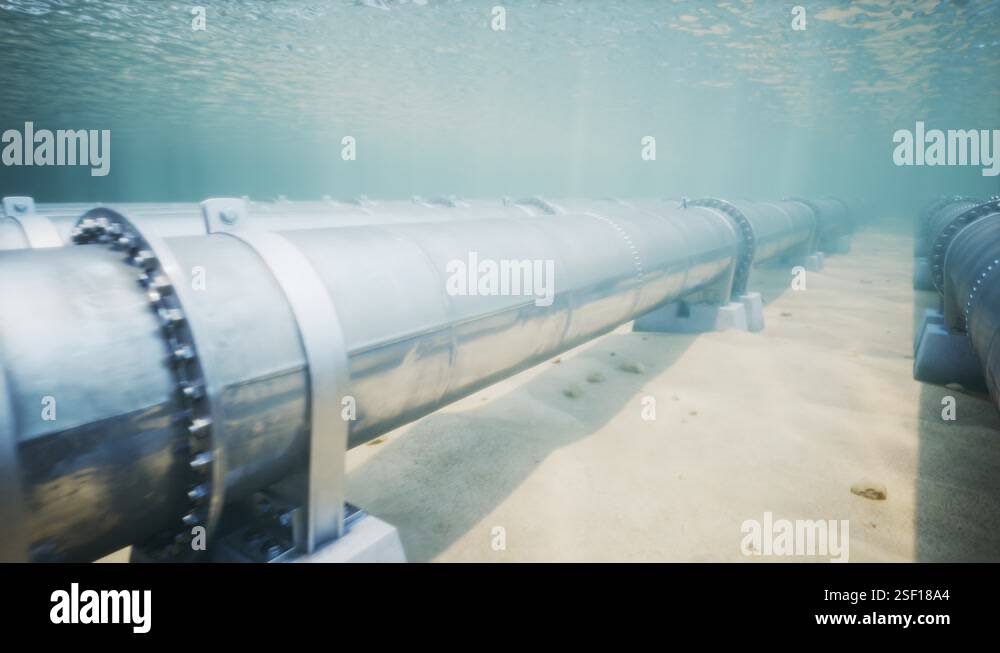Seamless looping 3d animation of subsea gas pipeline. Offshore pipeline ...