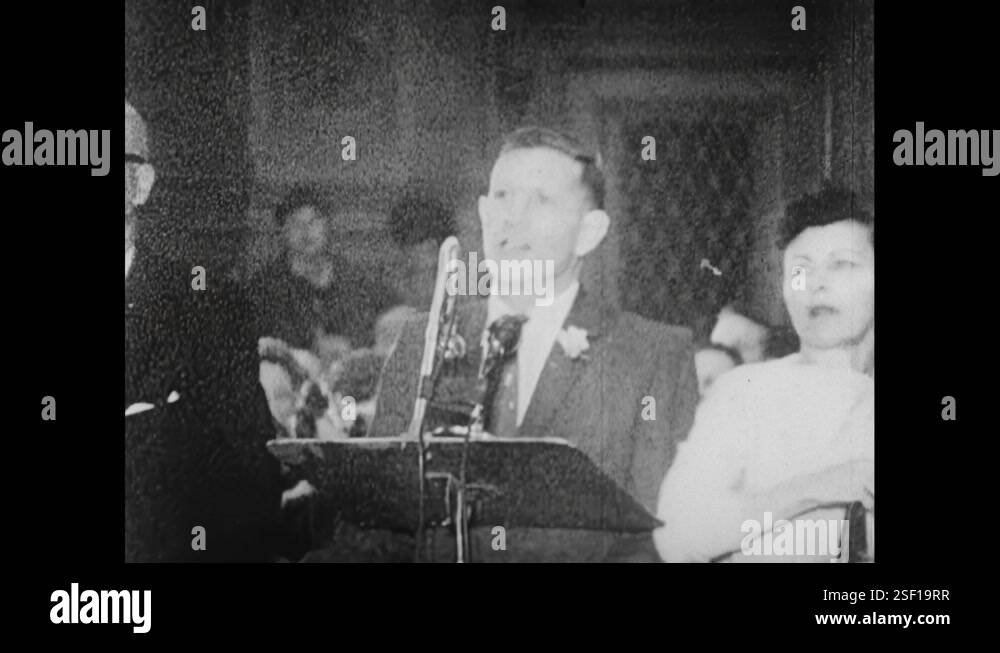 1960s: Man speaking passionately at lectern. Speaking man removed my ...