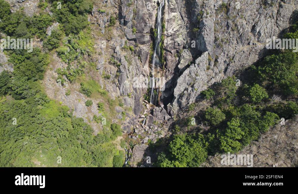 Top down view reveal, Portuguese Scenic Waterfall, Frecha da Mizarela ...