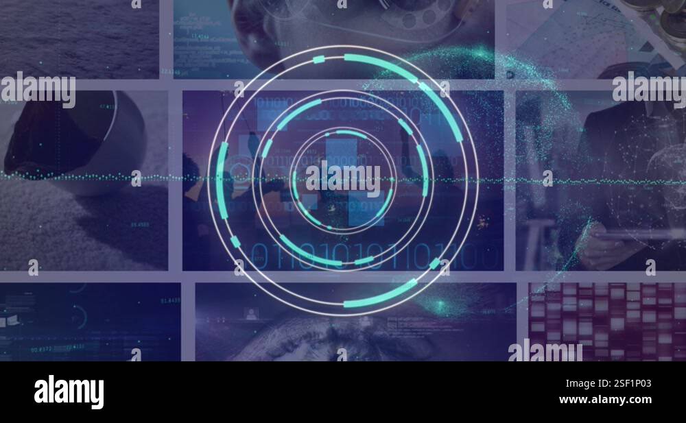 Animation of scope scanning and data processing on screens Stock Video Footage - Alamy