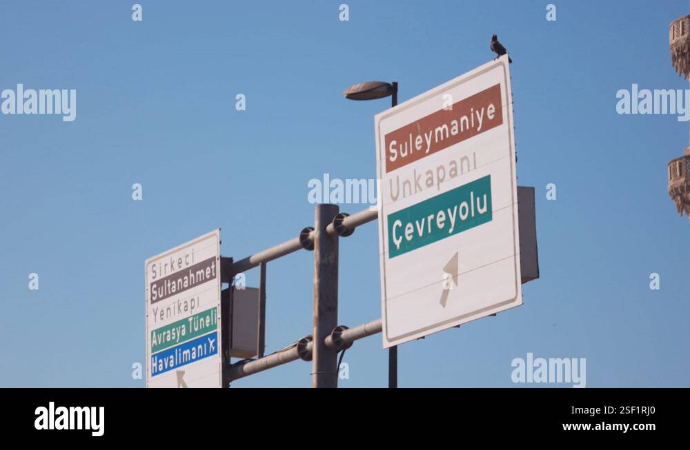 Road sign plate with name locations in Istanbul, static view Stock ...