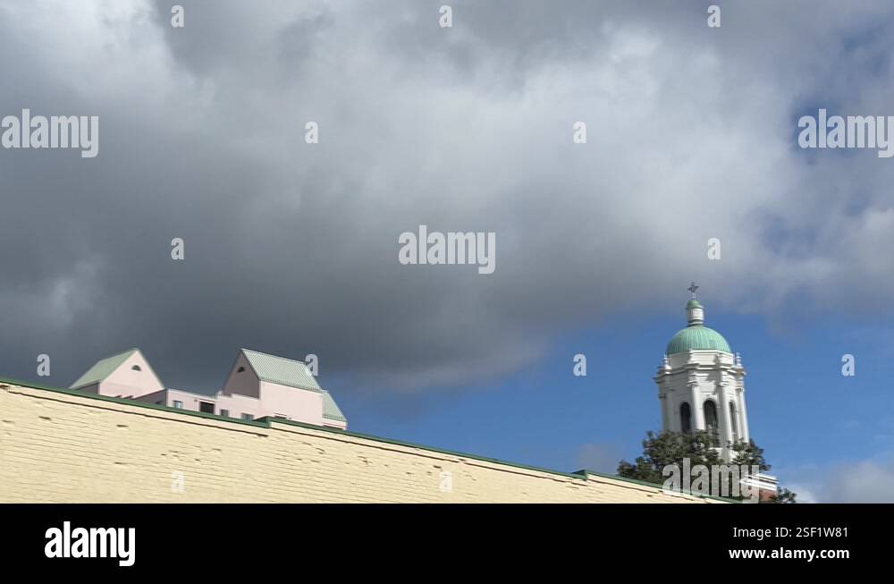 pan of historic buildings skyline and brick wall downtown Augusta Stock ...