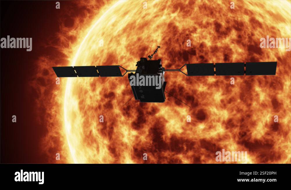 High quality 3D CGI animated render of the Solar Orbiter in orbit ...