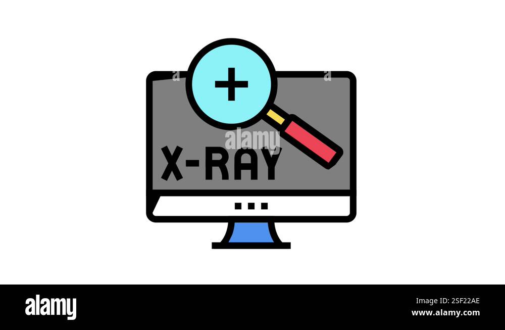 x-ray radiology researching on computer screen color icon animation ...