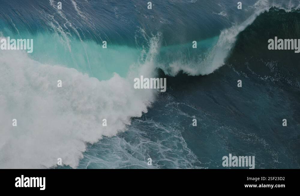 Large ocean wave crashing in super slow motion. Force, power and energy ...