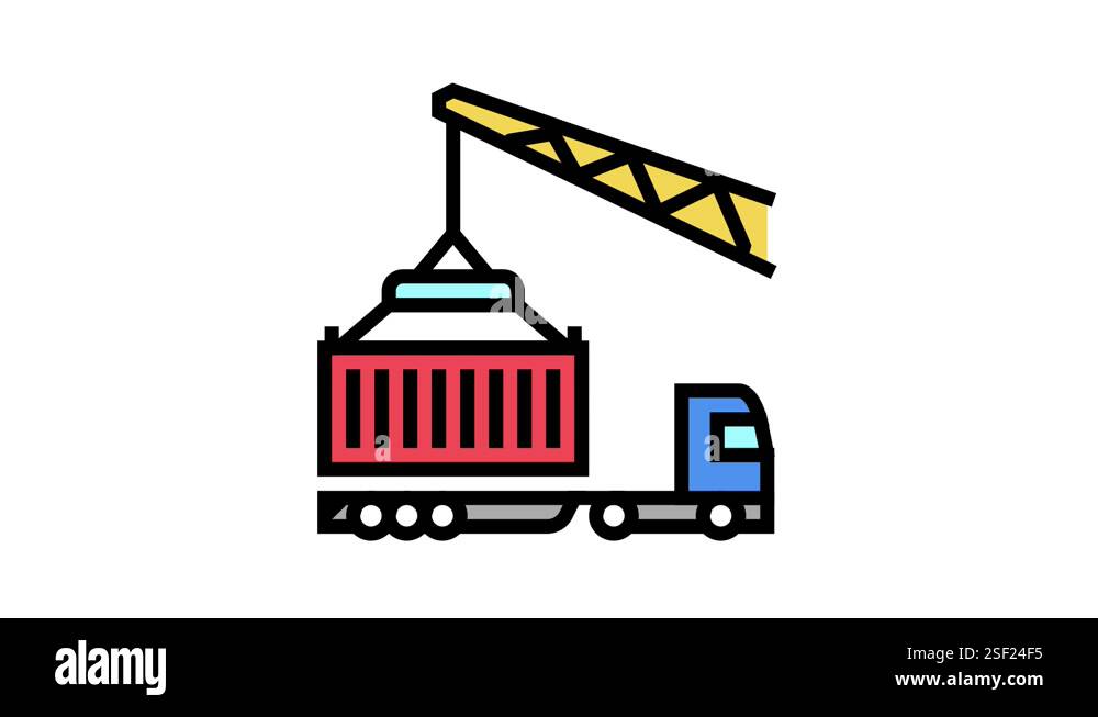 crane loading container on truck in port color icon animation Stock ...