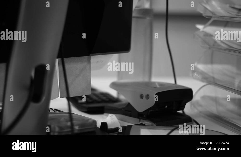 Lonely worker working in the office by the computer Stock Video Footage ...