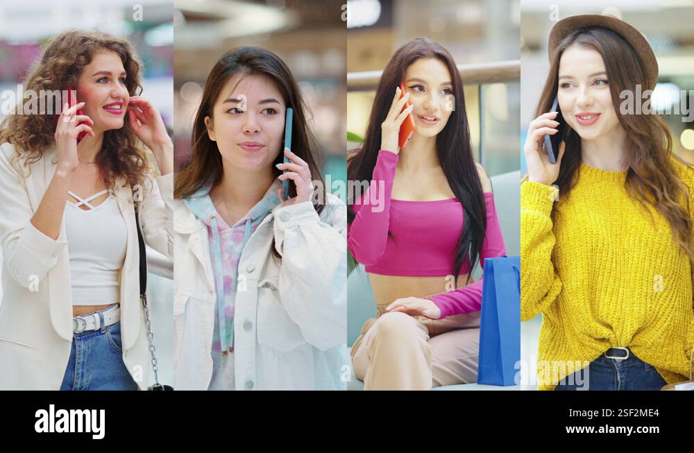 Collage portrait of diverse women talking on phone Stock Video Footage ...
