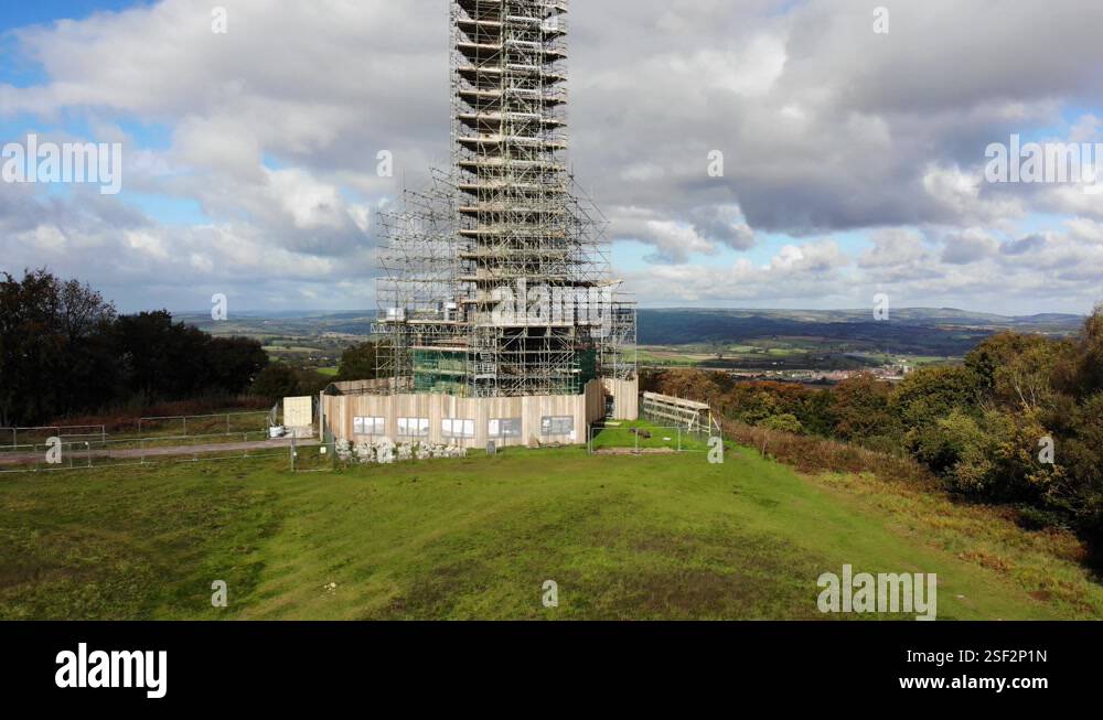 Rising view showing the restoration work to the Wellington Monument in ...