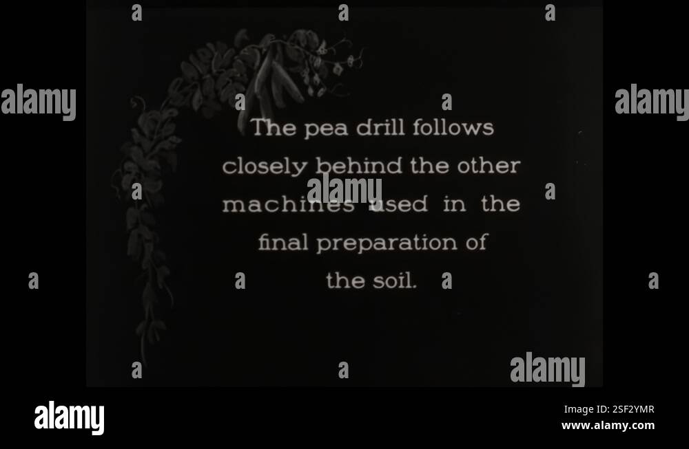 1930s: Farmer sifting through bucket of seeds. Film titles. Tractor and ...