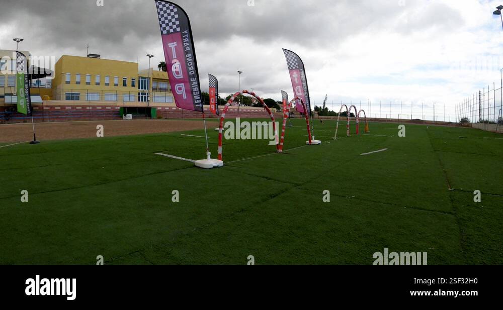 Full speed fpv racing drone flying through an obstacle course Stock ...