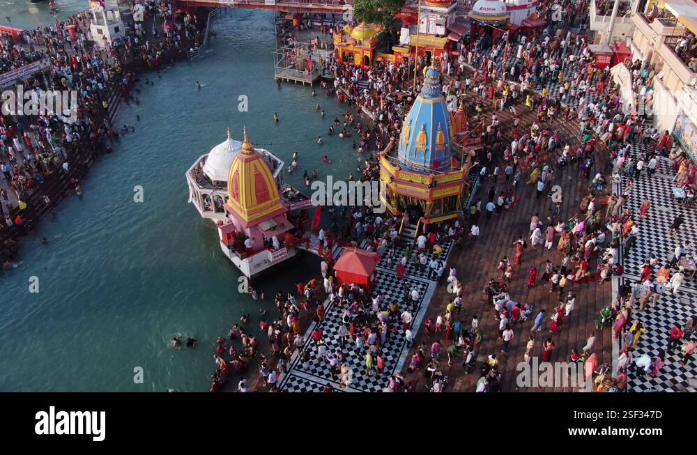 Aerial shot showing crowd of people at Kumbh Mela in Haridwar,India ...