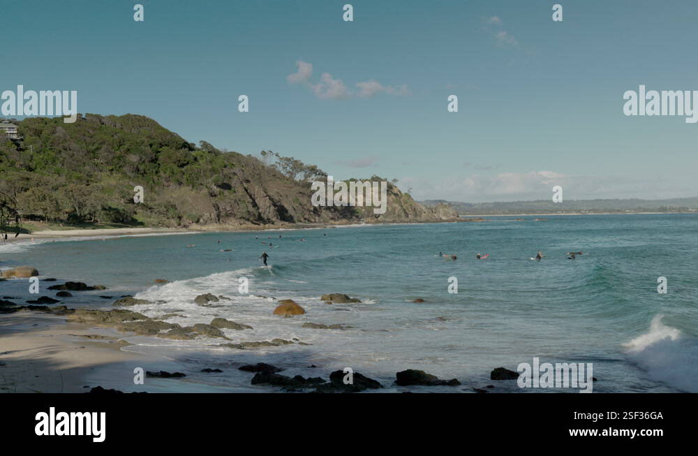 wide view looking to the west of wategos beach at byron bay Stock Video ...