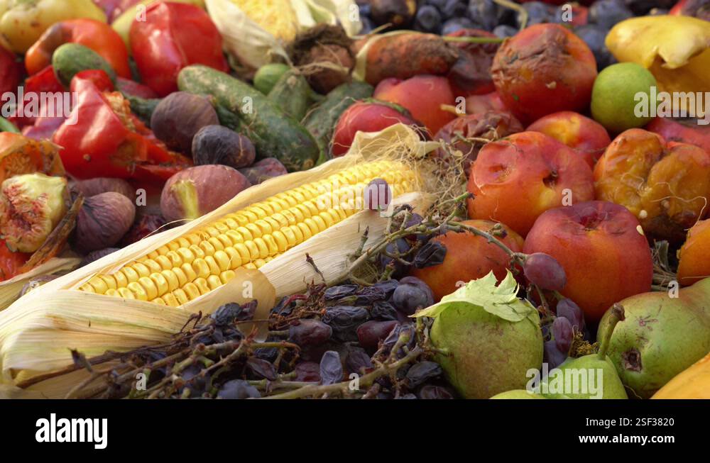 Food waste. Spoiled rotten fruits and vegetables. Food loss at the ...