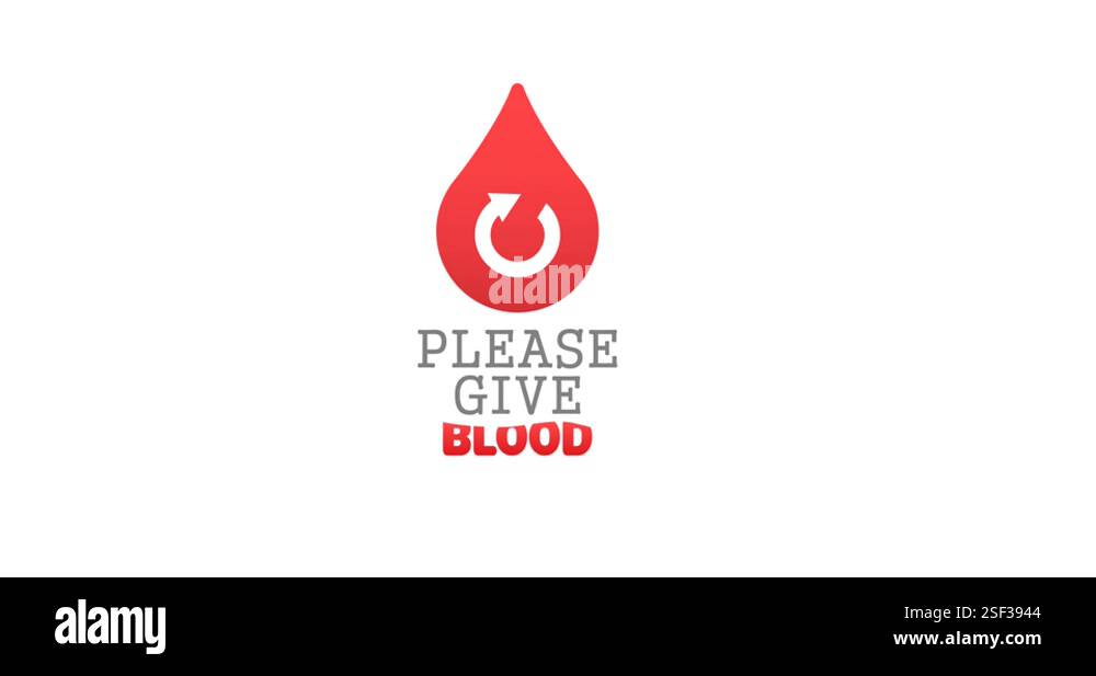 Animation of please give blood text with arrow in droplet logo, over ...