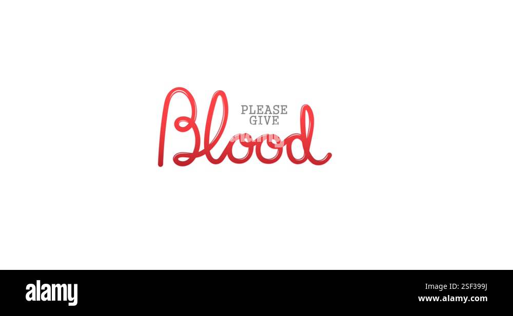 Animation of please give blood text blood donation logo, on white ...