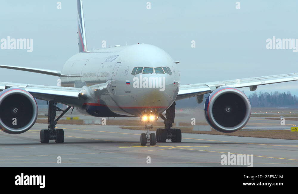 airplane aeroflot russian airlines boeing 777 taxiing oslo airport ...
