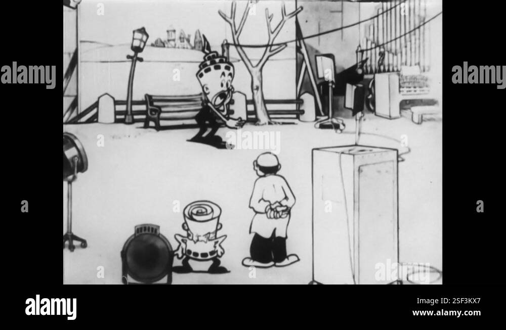 1920s: Talking roll of film sings into microphone on film set. Doctor ...