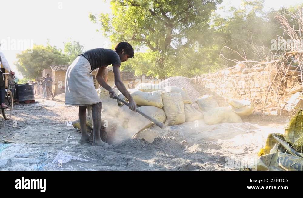 Authentic real life scene of people working hard in hot sunny day and ...