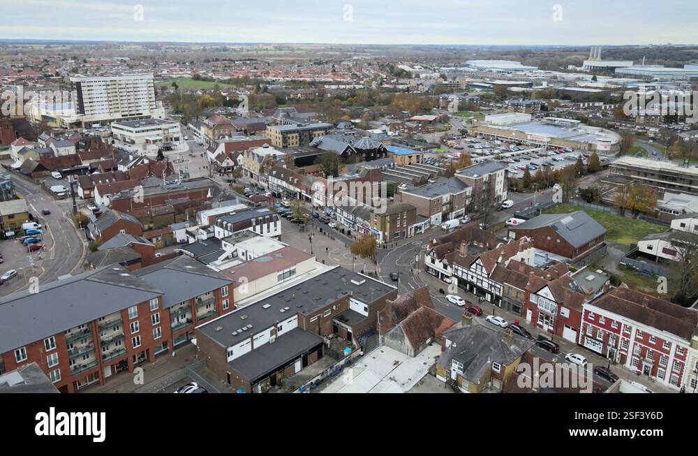 Hoddesdon Hertfordshire town centre UK Aerial Drone point of view Stock ...