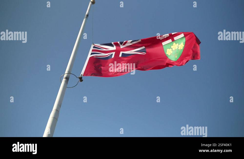 Ontario flag at half-mast. Flapping. Super slow motion Stock Video ...