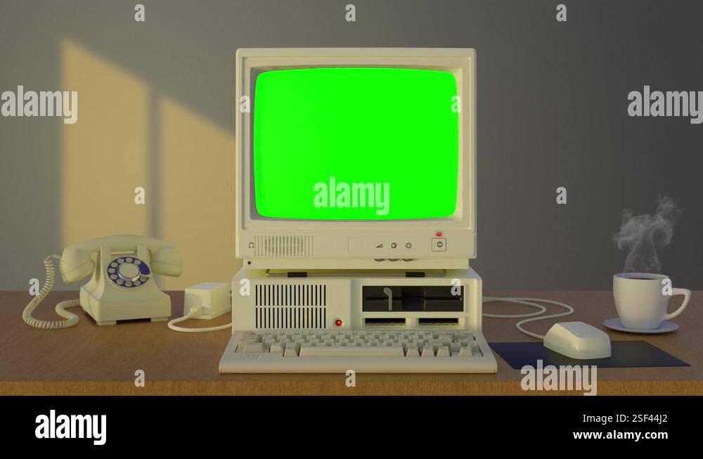 Computer Turning ON and OFF Green Screen display Glitch Vintage Old 4k ...