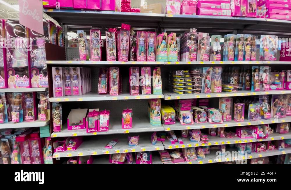 Walmart retail store interior pan Barbie Doll section Stock Video ...