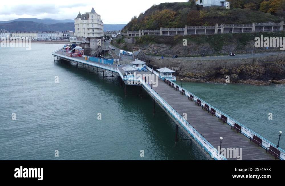 Llandudno pier historic Victorian wooden seaside landmark aerial view ...