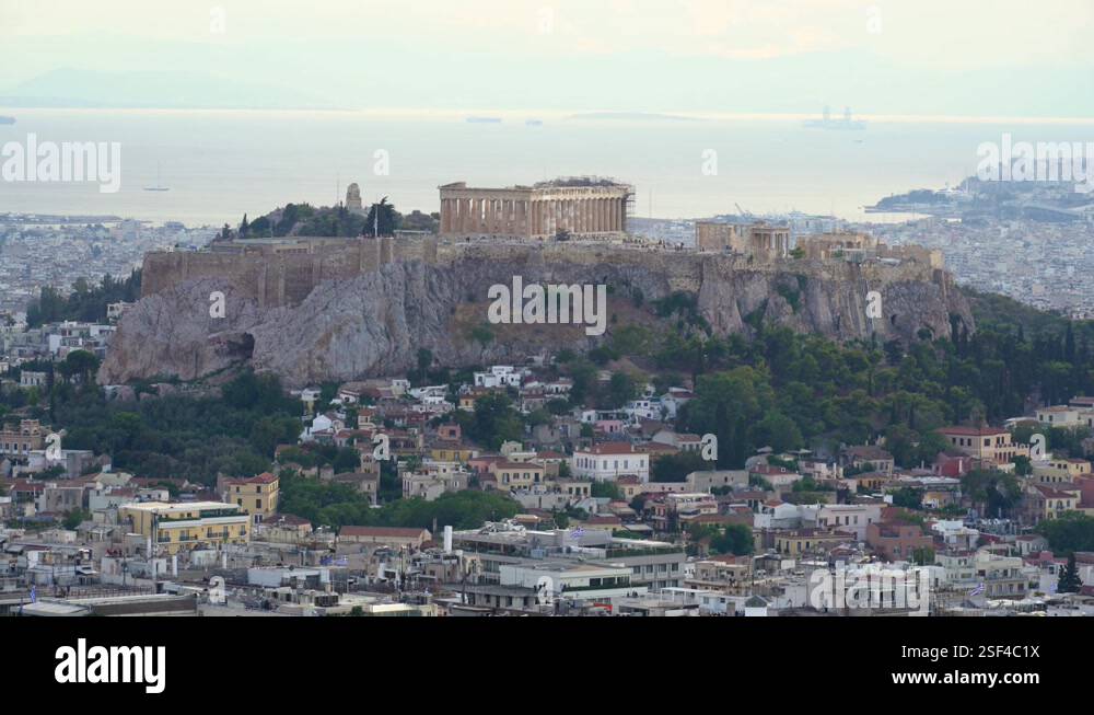 Beautiful landscape Acropolis of Athens with Plaka Village on Hillside ...