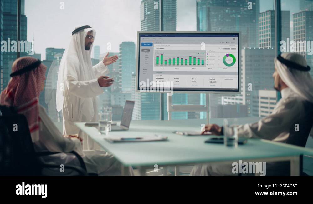 Saudi Emirati Arab Business Manager Giving Presentation in Office Stock ...