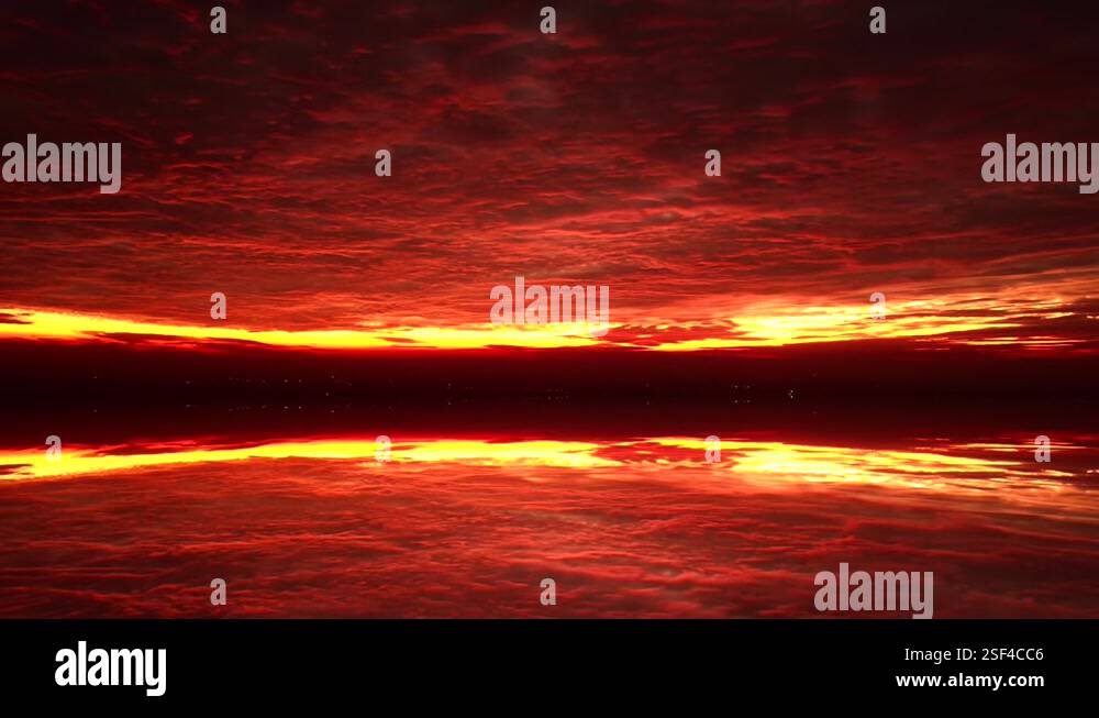 Orange cloudy sunset and sky mirror reflection time-lapse Stock Video ...