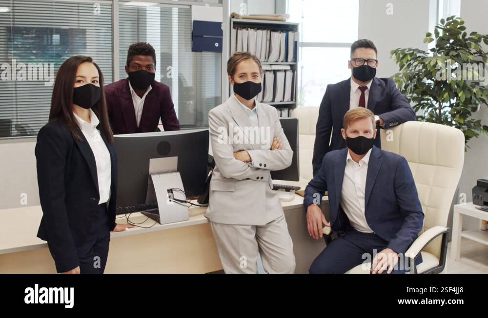 Portrait of Confident Businesspeople in Face Masks Stock Video Footage ...