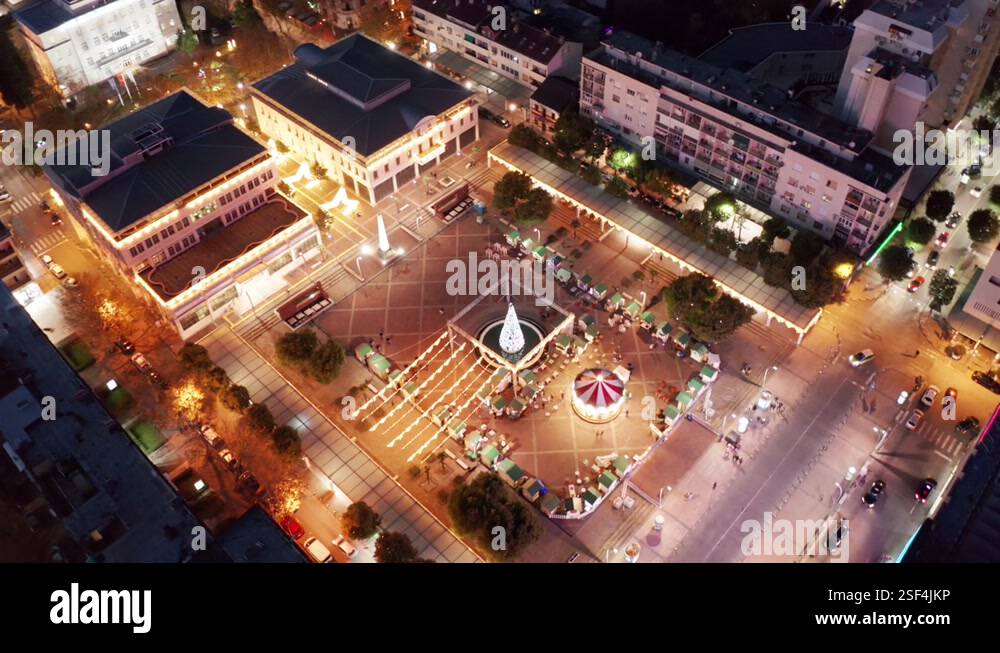 Podgorica Montenegro at night - town square in the city center ...