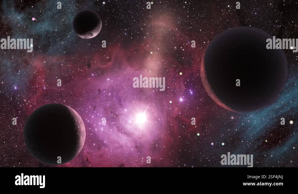 Space flight background moving through universe planets galaxies ...