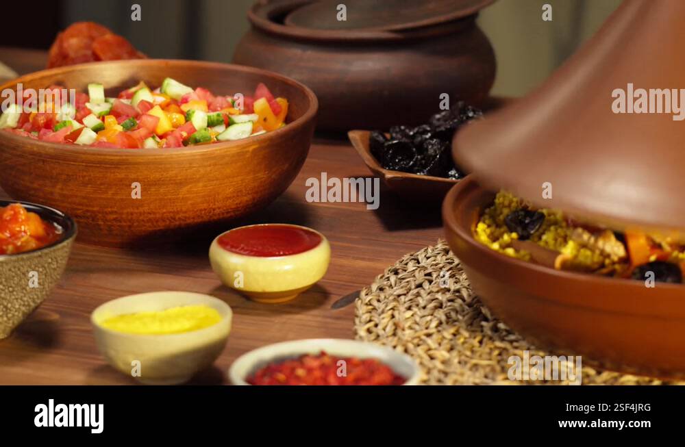 Moroccan cuisine. Tajine, traditional dish made of lamb and eggplant ...