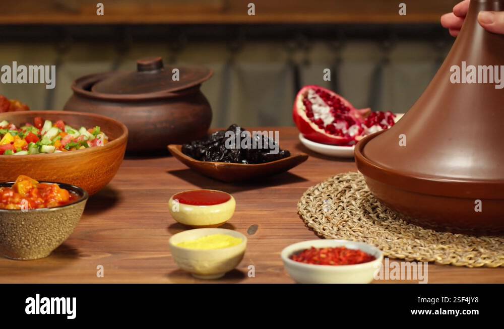 Moroccan cuisine. Tajine, traditional dish made of lamb and eggplant ...