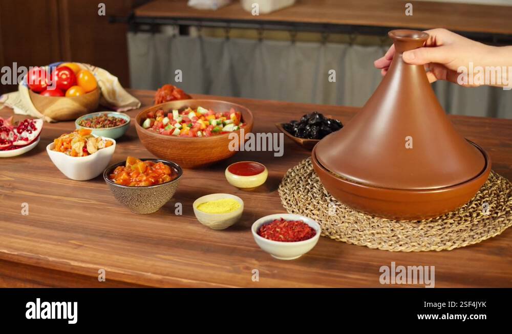 Moroccan cuisine. Tajine, traditional dish made of lamb and eggplant ...