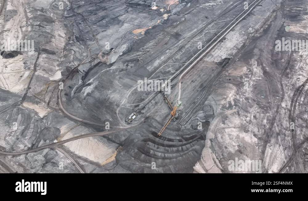 Brown coal opencast mine bucket wheel excavator giant Vrsany, aerial ...