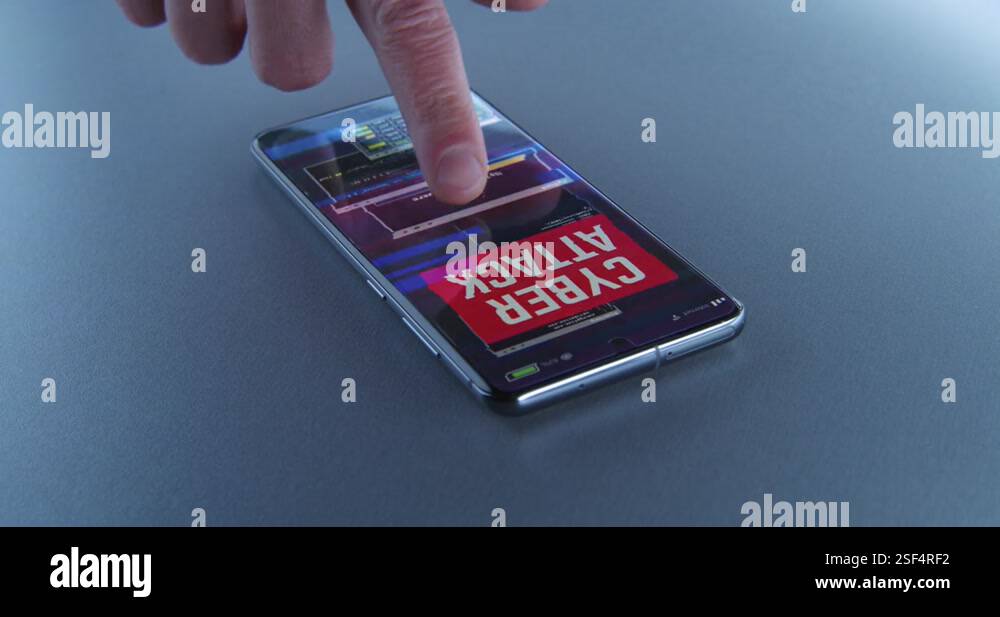 Person blocking cyber attack on smartphone Stock Video Footage - Alamy