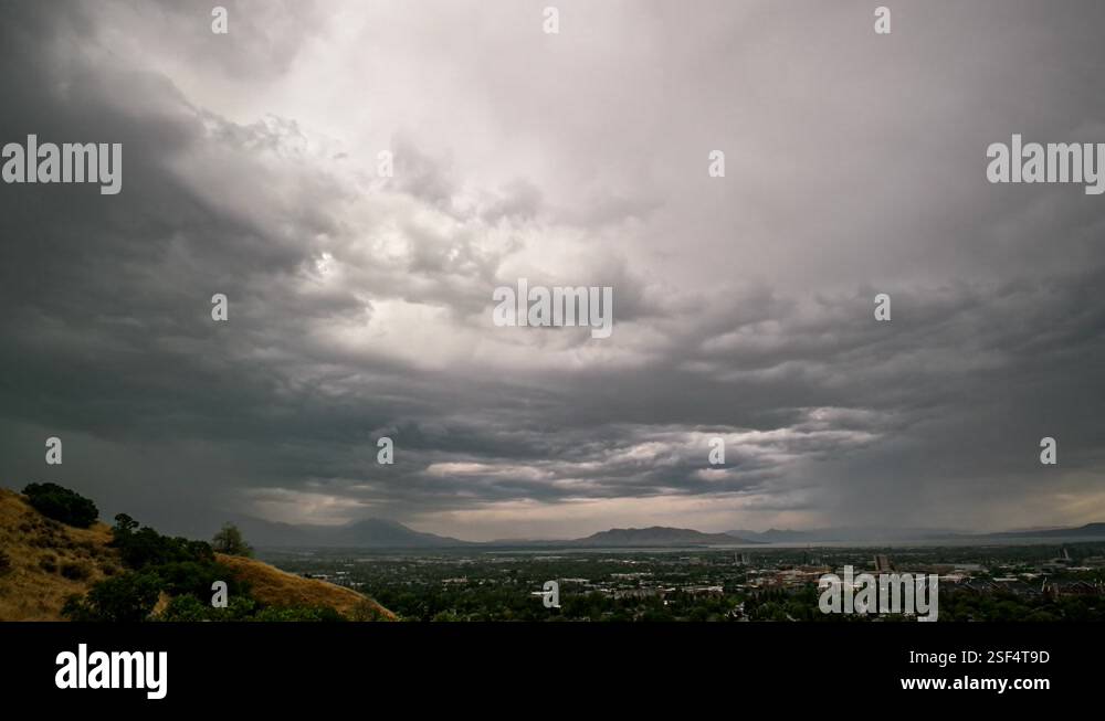 8K Rain storm over Provo City looking over the valley in timelapse ...