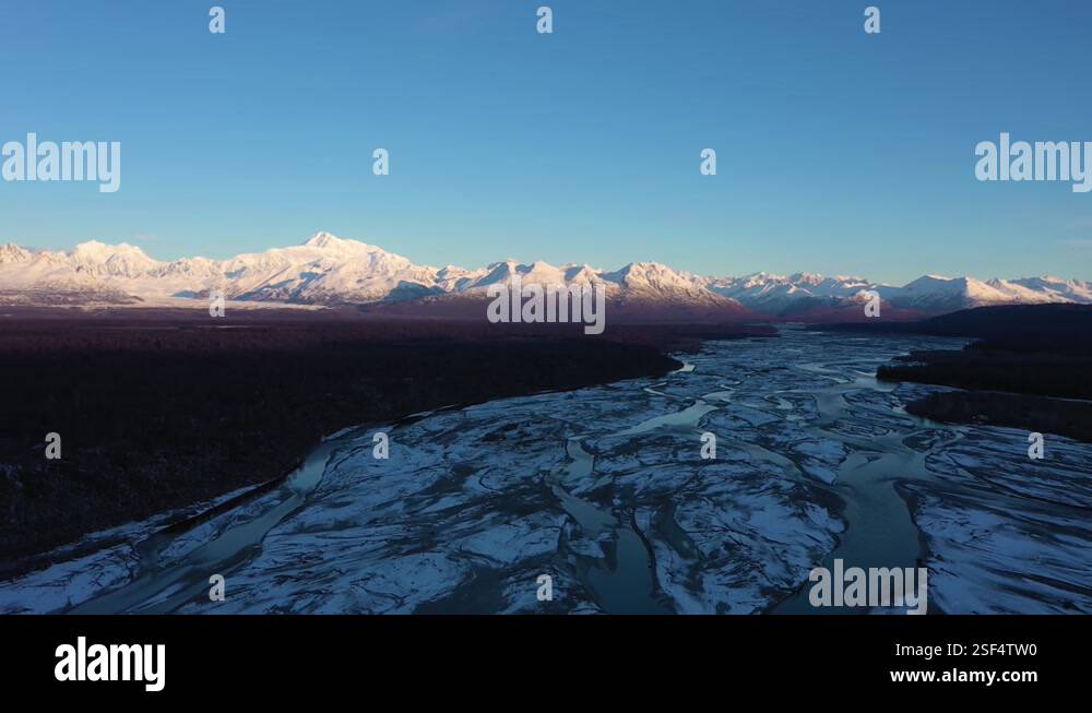 Mount Denali and Chulitna River in Winter at Sunrise. Alaska, USA ...