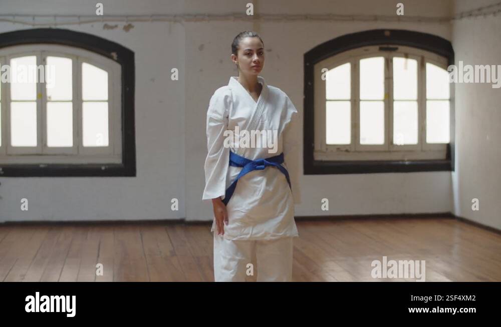 Front view of girl doing defensive pose to the left and to right Stock ...