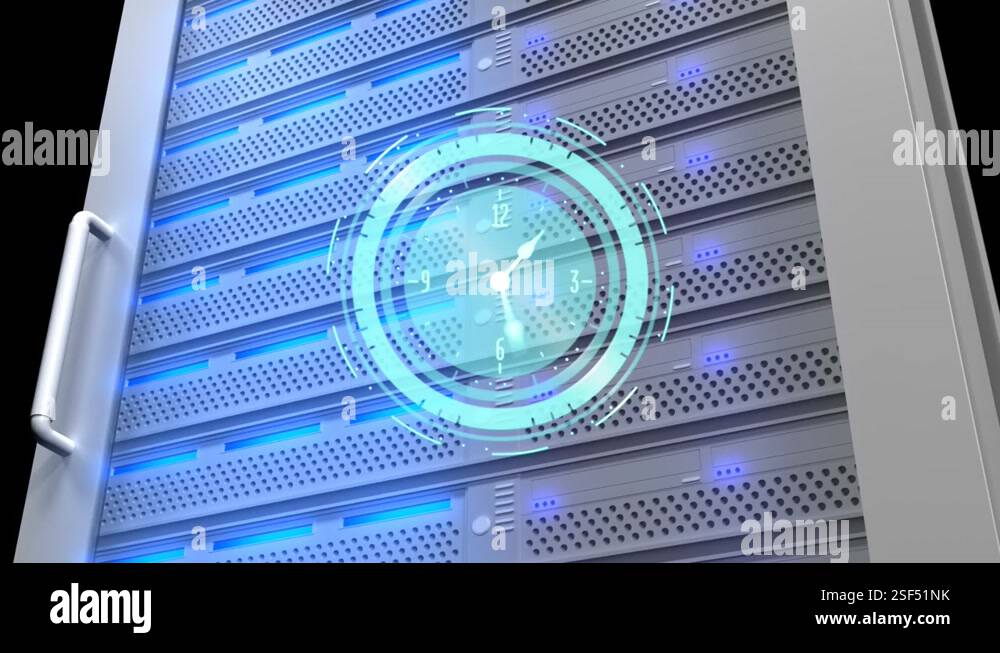 Animation of moving clock over server Stock Video Footage - Alamy