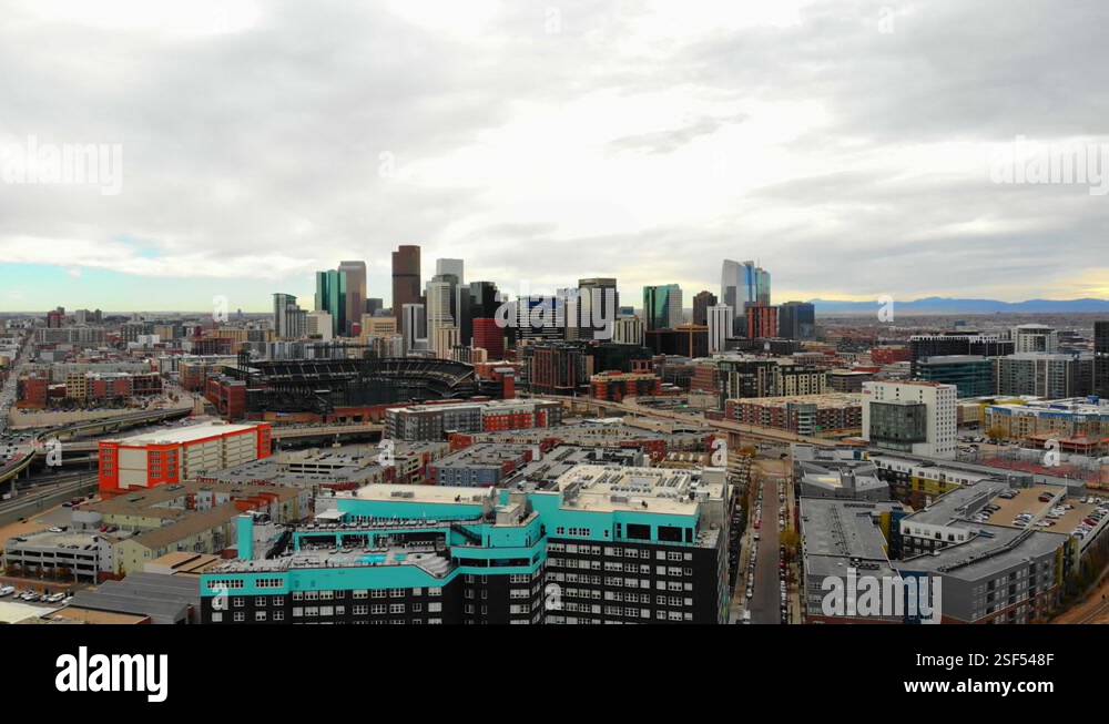 Downtown Denver Colorado Skyline. 4K Drone. Camera Tracking Backwards ...