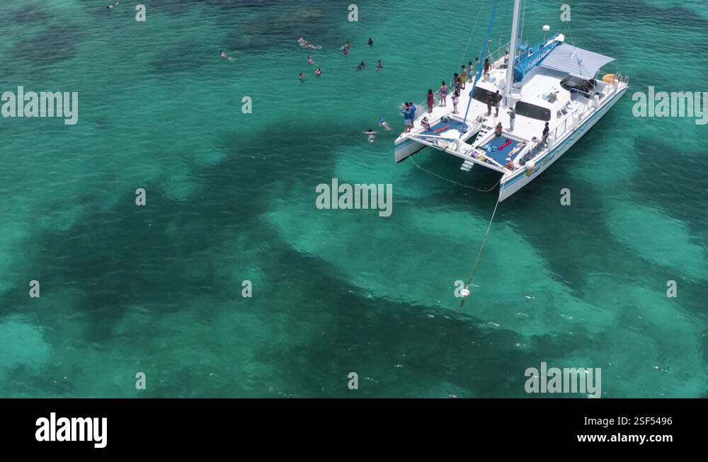 AERIAL - People at a boat party, Cayo Lobos, Fajardo, Puerto Rico ...