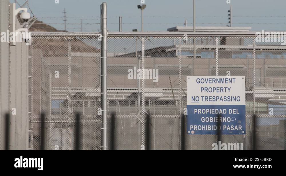 Car Passes In Front Of Government Border Building, No Trespassing Stock ...