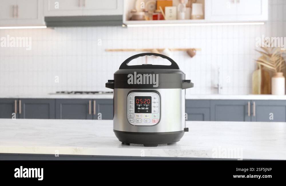 Multi Cooker On Empty Marble Surface With Blurred Kitchen Background ...